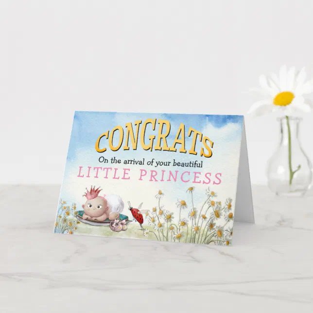Cute Congrats Baby Girl Arrival Princess Crown Card | Zazzle