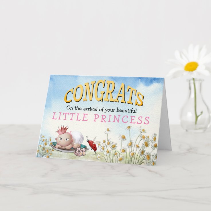 Cute Congrats Baby Girl Arrival Princess Crown Card | Zazzle