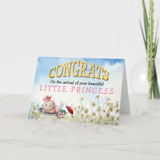 Cute Congrats Baby Girl Arrival Princess Crown Card | Zazzle