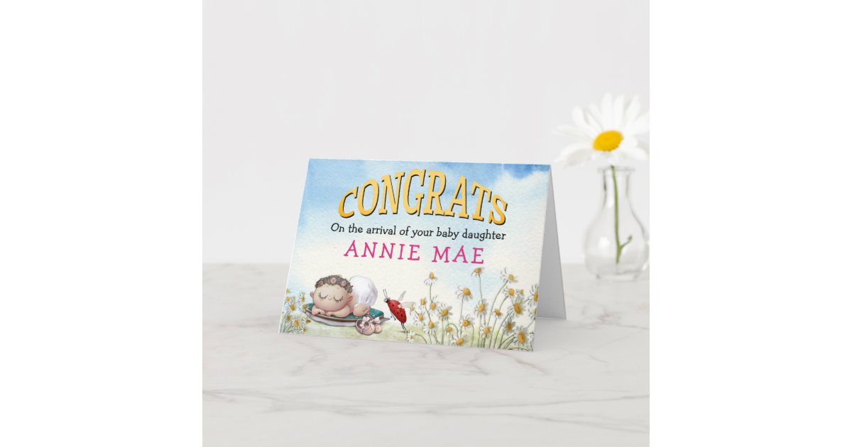 Cute Congrats New Baby Girl Name Card | Zazzle