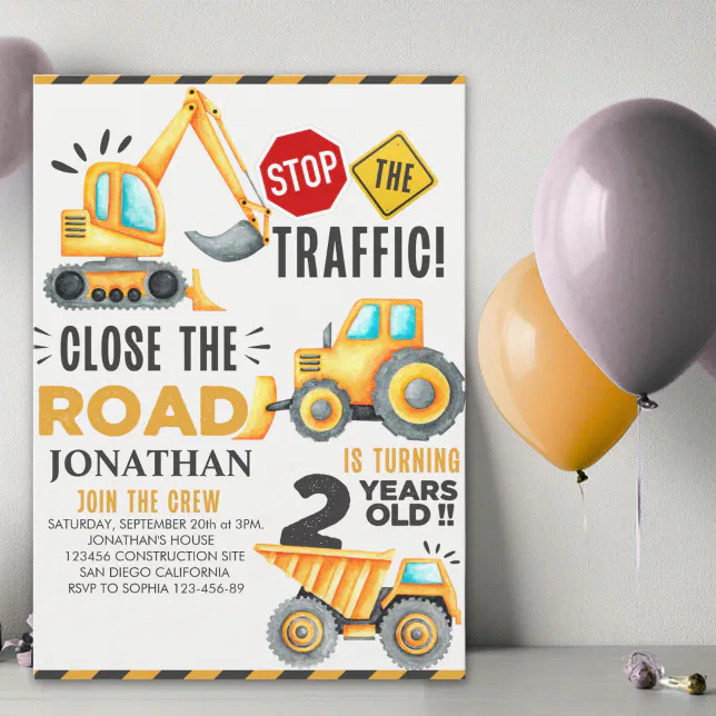 Cute Construction Birthday Party 2th Years Invitation | Zazzle