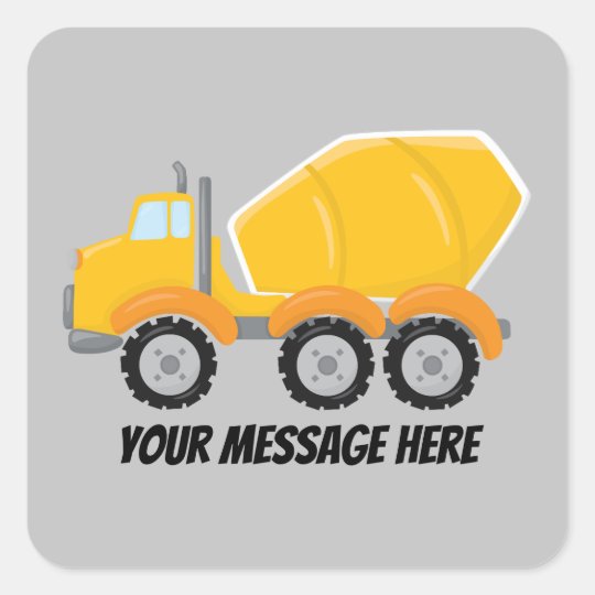 Cute construction cement mixer truck square sticker | Zazzle.com