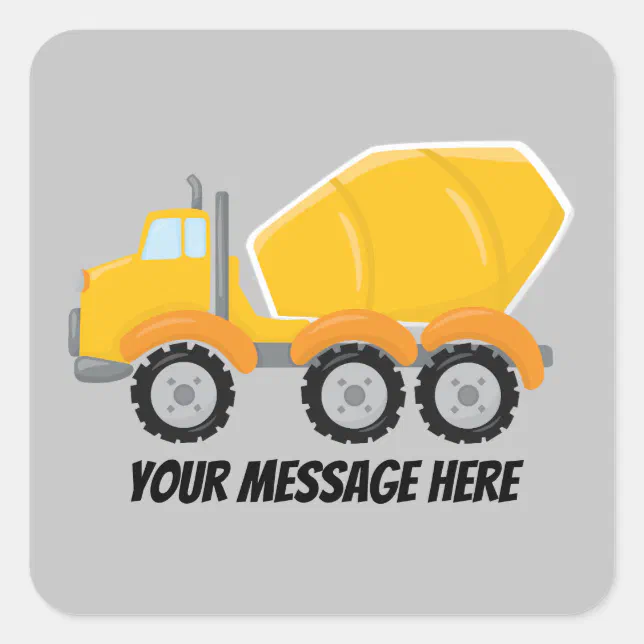Cute construction cement mixer truck square sticker | Zazzle