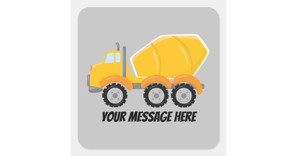 Cute construction cement mixer truck square sticker | Zazzle