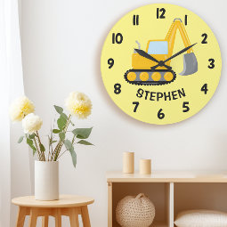 Cute Construction Claw Digger Boys Bedroom Wall Large Clock | Zazzle