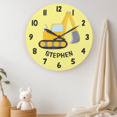 Cute Construction Claw Digger Boys Bedroom Wall Large Clock | Zazzle