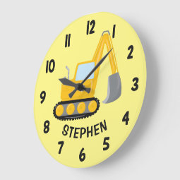 Cute Construction Claw Digger Boys Bedroom Wall Large Clock | Zazzle