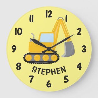 Cute Construction Claw Digger Boys Bedroom Wall Large Clock | Zazzle