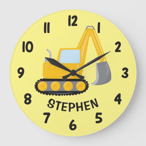 Cute Construction Claw Digger Boys Bedroom Wall Large Clock | Zazzle