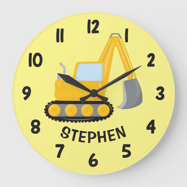 Cute Construction Claw Digger Boys Bedroom Wall Large Clock | Zazzle