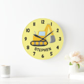Cute Construction Claw Digger Boys Bedroom Wall Large Clock | Zazzle