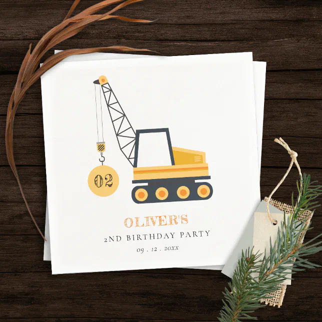 Cute Construction Crane Vehicle Any Age Birthday Napkins | Zazzle