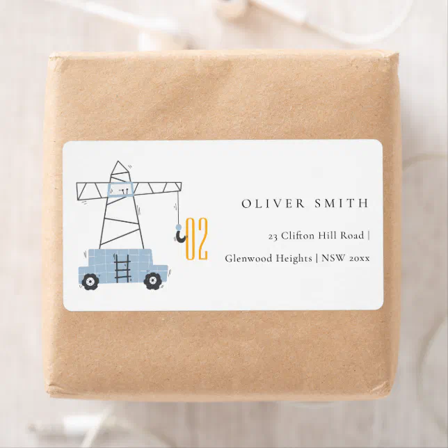 Cute Construction Crane Vehicle Birthday Address Label | Zazzle