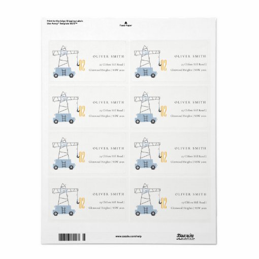 Cute Construction Crane Vehicle Birthday Address Label | Zazzle