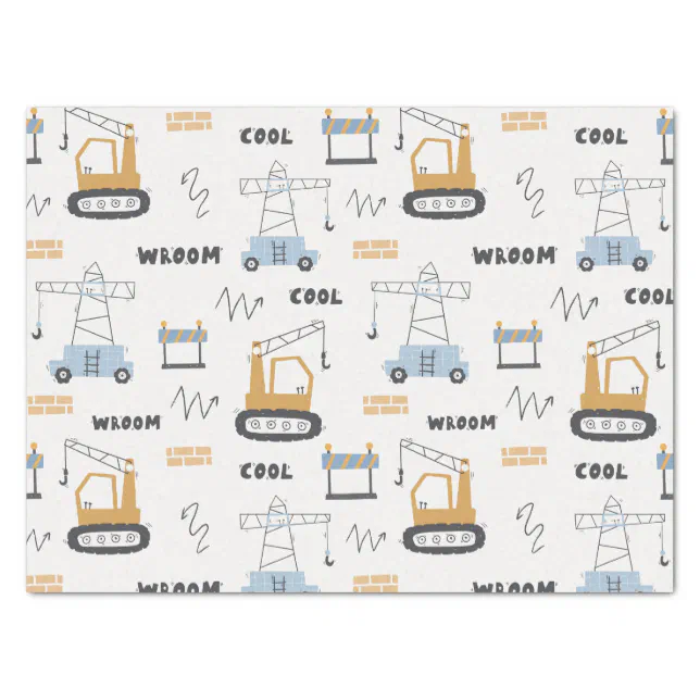 Cute Construction Site Bricks Crane Digger Kids Tissue Paper | Zazzle