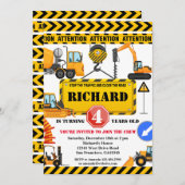 Cute Construction Vehicle Kids Birthday Party Invitation | Zazzle