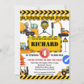 Cute Construction Vehicle Kids Birthday Party Invitation | Zazzle