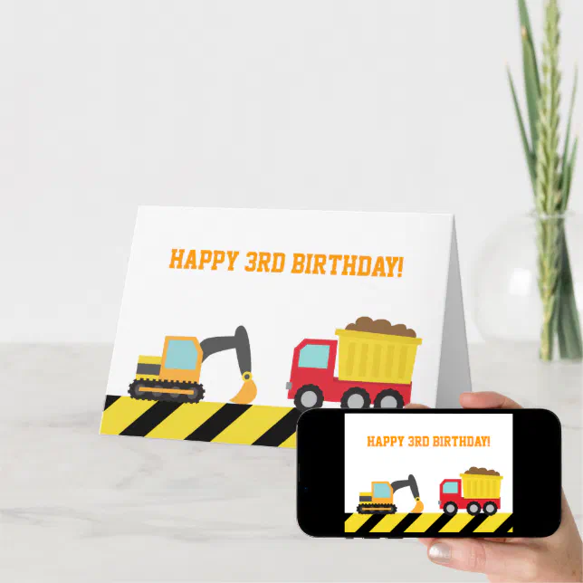 Cute Construction Vehicles for Birthday Boy Card | Zazzle