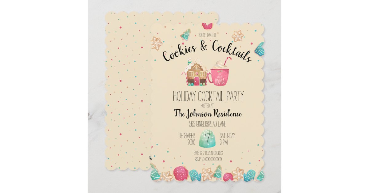 Cute Cookies & Cocktails Holiday Cookie Exchange Invitation | Zazzle