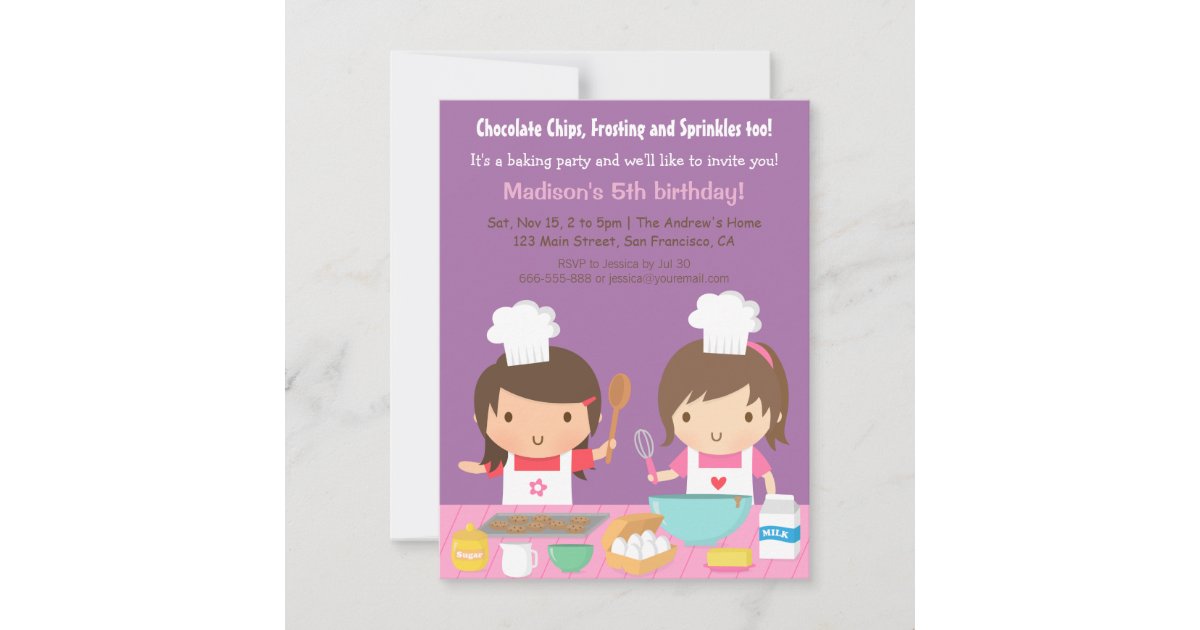 Cute Cooking Baking Birthday Party Invitations | Zazzle