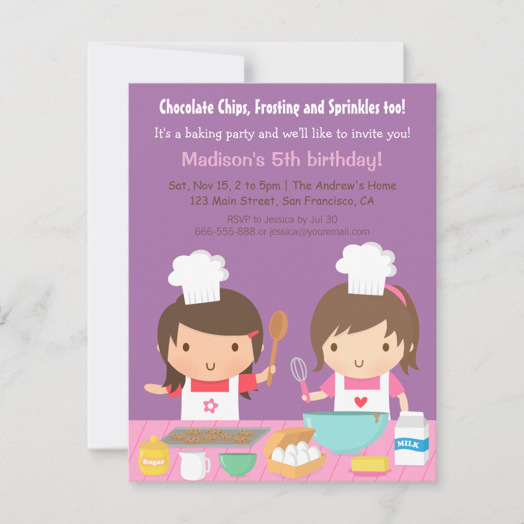 Cute Cooking Baking Birthday Party Invitations | Zazzle