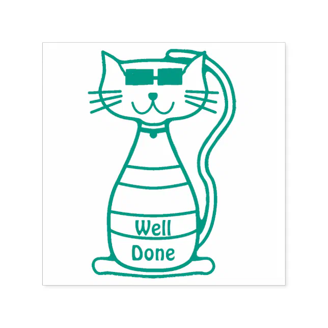 Cute cool cat Well Done teacher stamp | Zazzle