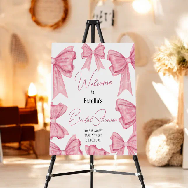 Cute Coquette Pink Bow Bridal Shower Welcome Sign | Zazzle
