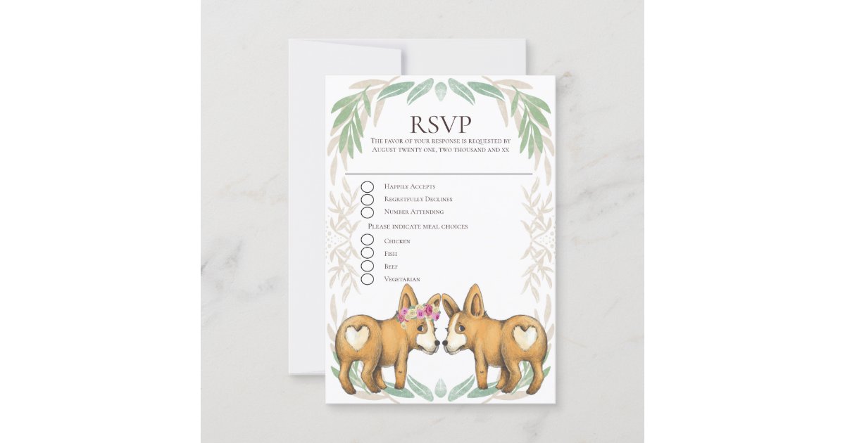 Cute Corgi Dog Bride and Groom Wedding RSVP | Zazzle