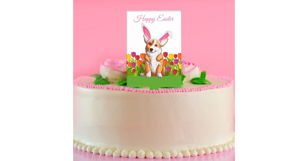 Cute Corgi Easter Bunny Tulip Flowers Party Cake Topper | Zazzle