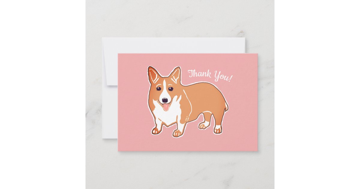 Cute Corgi Pink Custom Flat Thank You Card | Zazzle