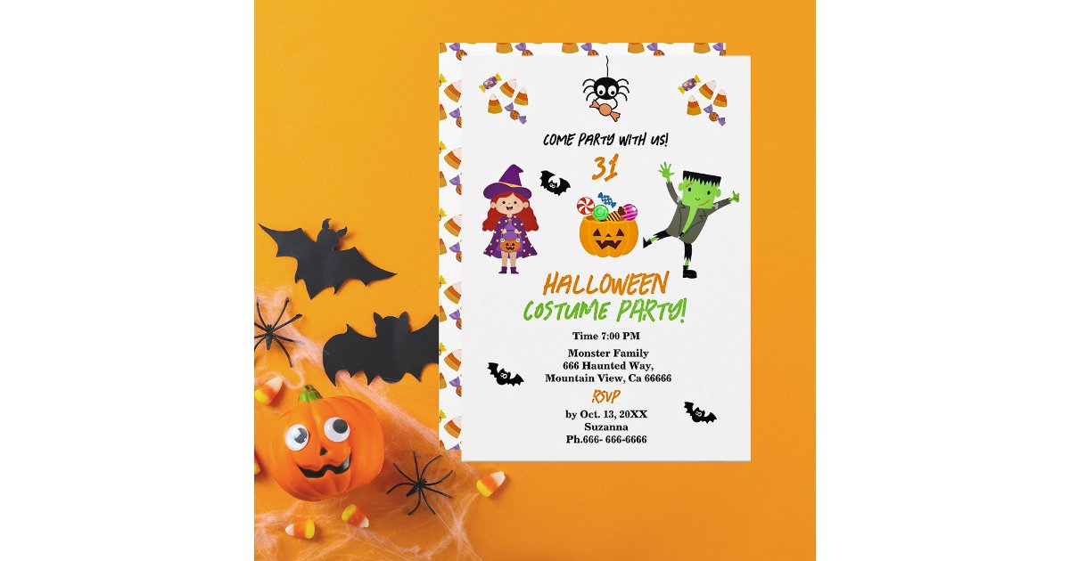 Cute Costume Halloween Party Fall Invitation | Zazzle