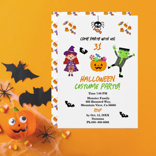 Cute Costume Halloween Party Fall Invitation | Zazzle
