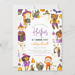 Cute Costume Party Girl Halloween Birthday Party Invitation | Zazzle