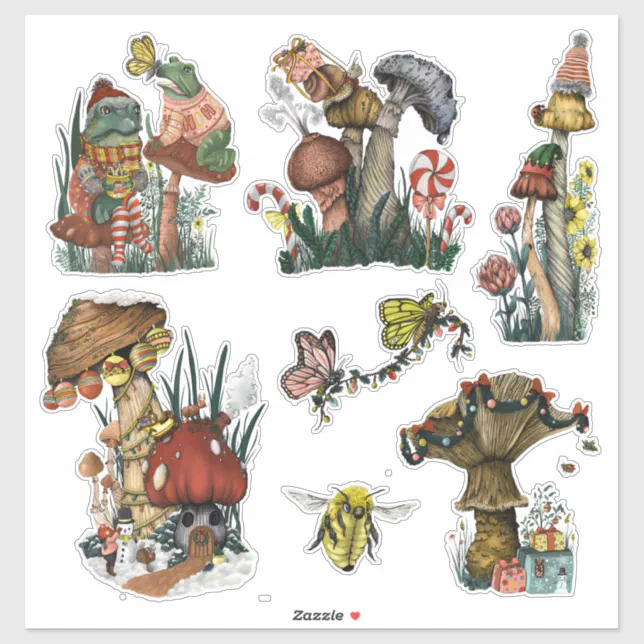 Cute Cottagecore Christmas Mushroom Frog Aesthetic Sticker | Zazzle