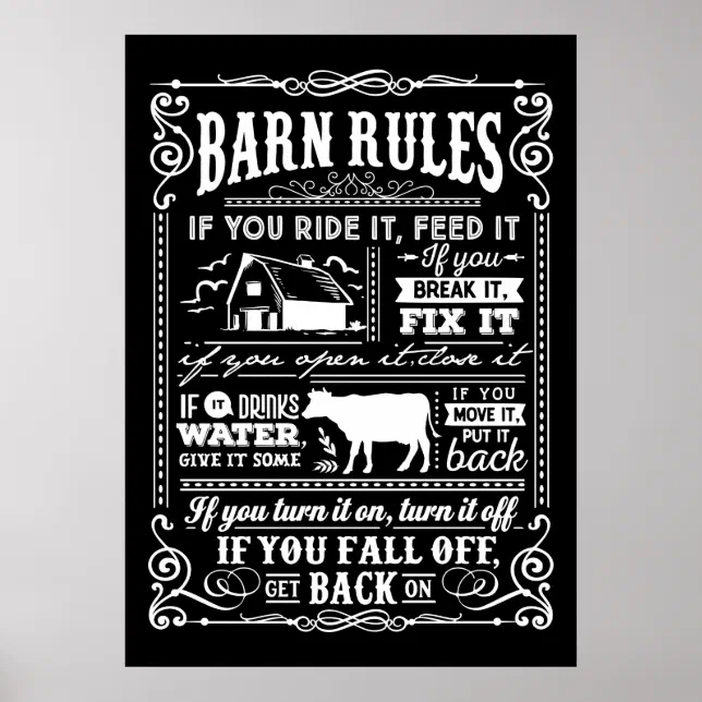 cute Country Barn rules word art Poster | Zazzle