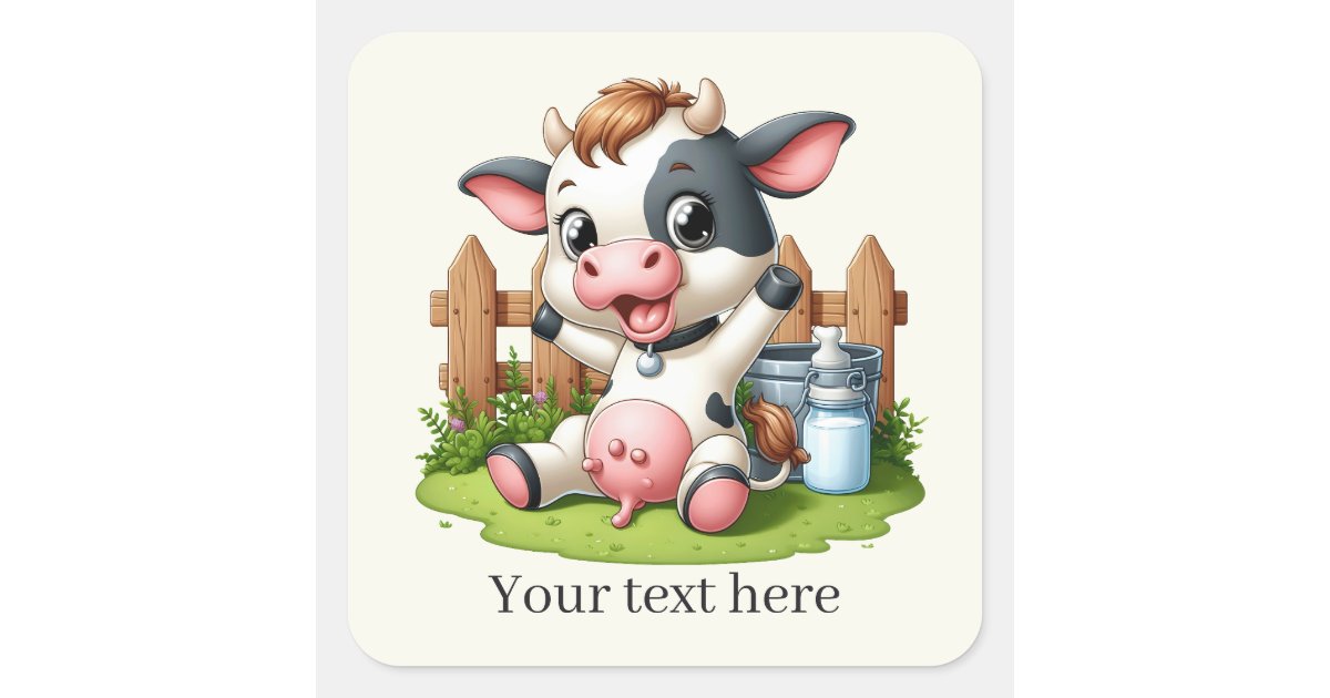 Cute Country cow add text Square Sticker | Zazzle