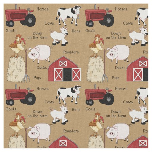 Cute Country Farm pattern material Fabric | Zazzle