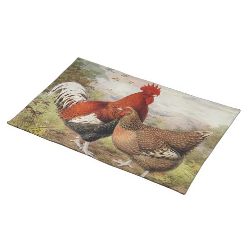 Cute Country rooster farmhouse kitchen Cloth Placemat | Zazzle