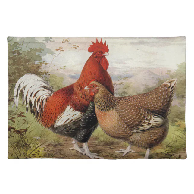 Cute Country rooster farmhouse kitchen Cloth Placemat | Zazzle