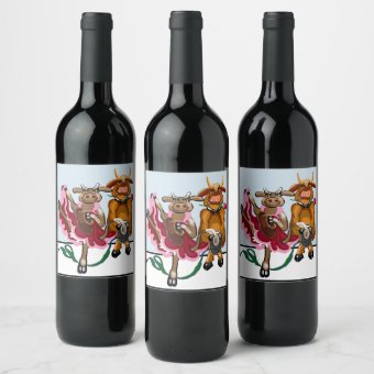 Cute Cow and bull romance Wine Label | Zazzle