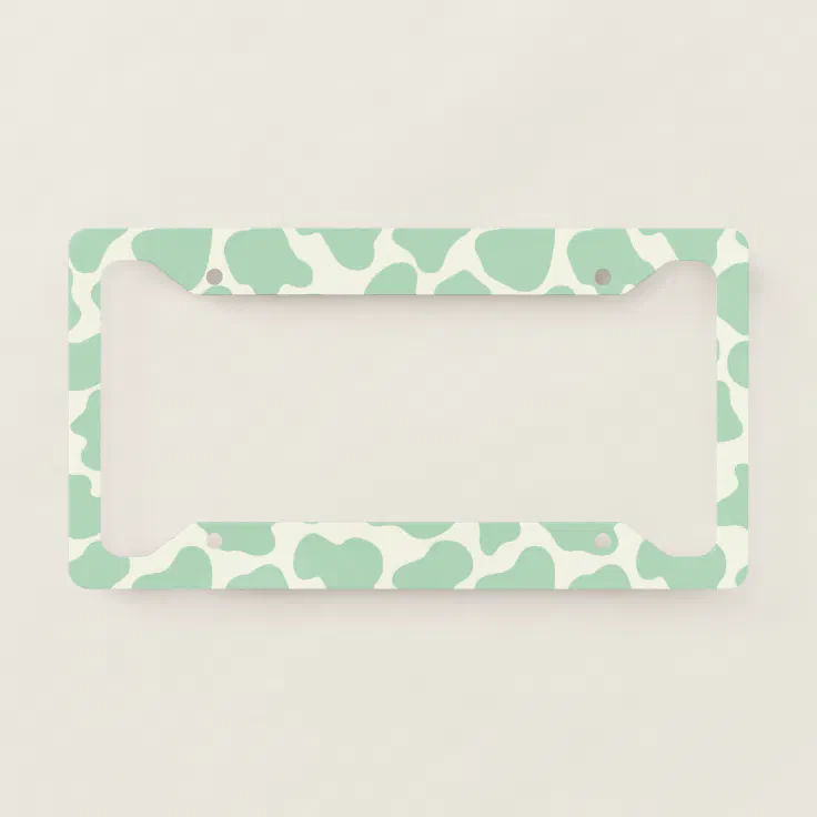 Cute Cow Animal Print Pattern Aesthetic Green License Plate Frame | Zazzle
