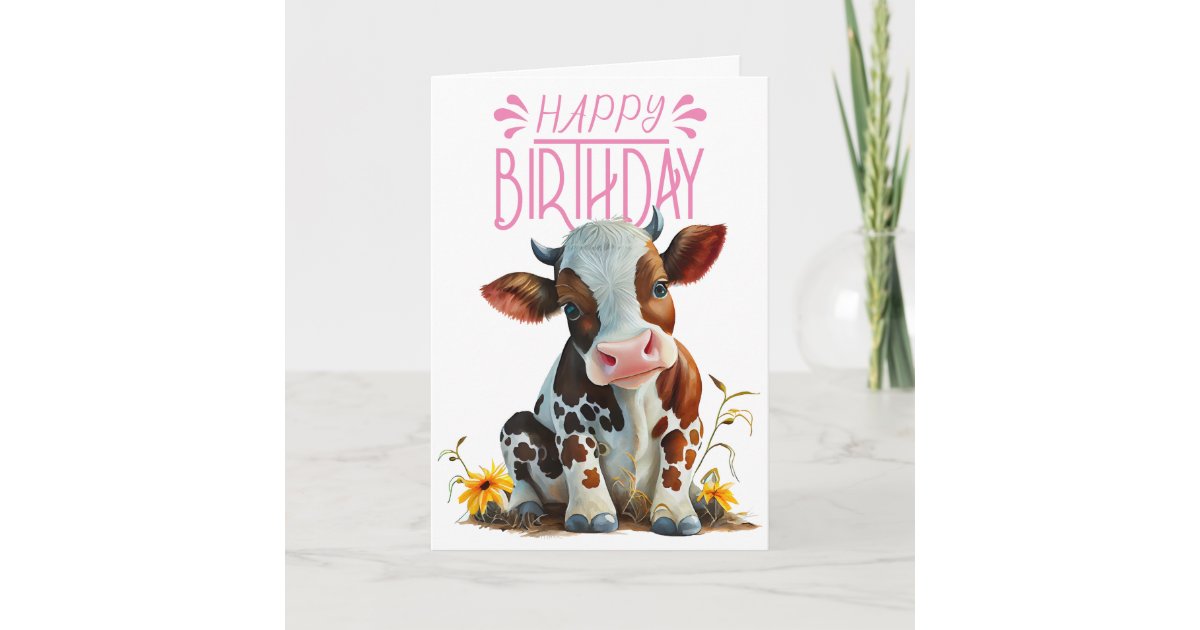 Cute Cow Birthday Girl Pink Card | Zazzle
