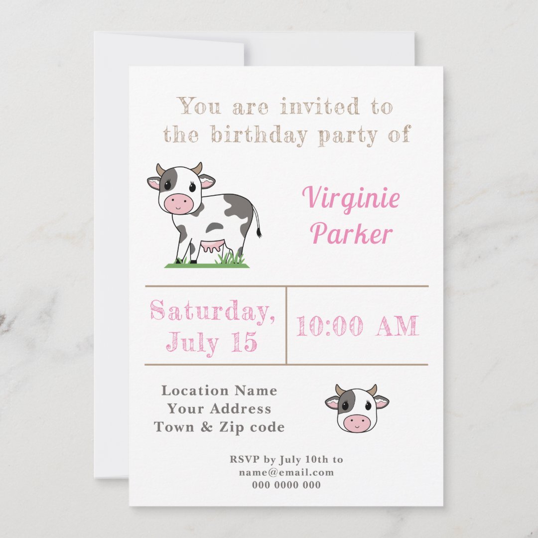 Cute Cow Birthday Invitation | Zazzle