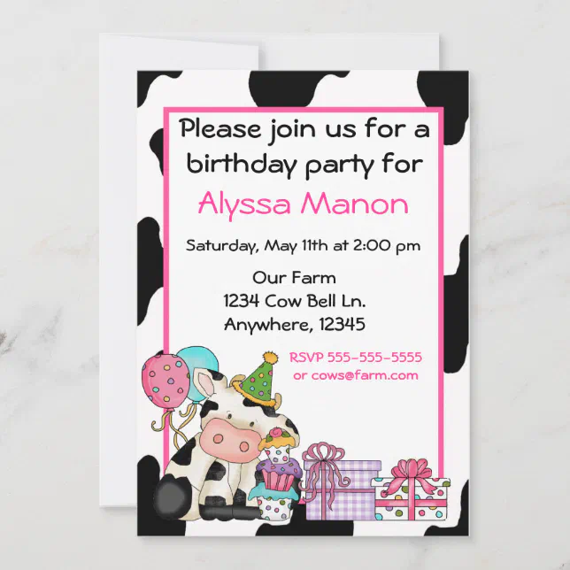 Cute cow girls birthday invitation | Zazzle