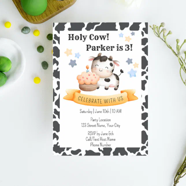 Cute Cow Kids Birthday Party Invitation | Zazzle