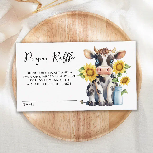 Cute Cow Sunflowers Farm Baby Shower Diaper Raffle Enclosure Card | Zazzle