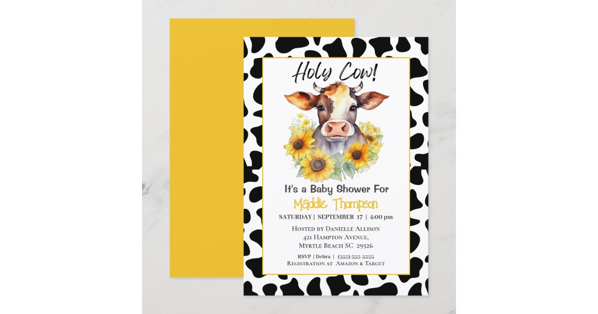 Cute Cow Sunflowers Farm Baby Shower Invitation | Zazzle