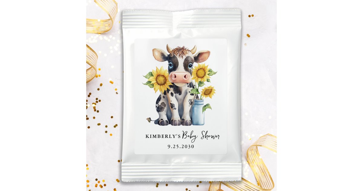 Cute Cow Sunflowers Modern Simple Farm Baby Shower Lemonade Drink Mix ...