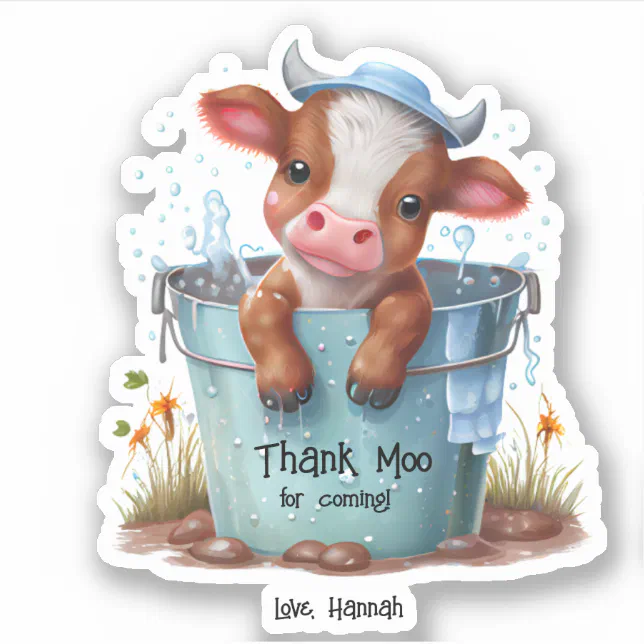 Cute Cow Thank Moo For Coming Custom Cut Vinyl Sticker | Zazzle