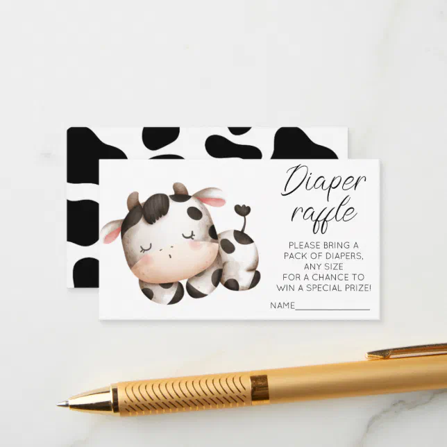 Cute Cow theme baby shower diaper raffle tickets Enclosure Card | Zazzle